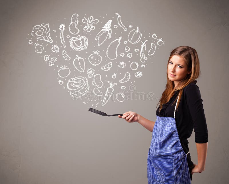 Woman cooking vegetables stock photo. Image of eggplant - 37549596