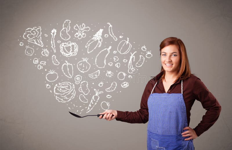 Woman cooking vegetables stock photo. Image of background - 41031914