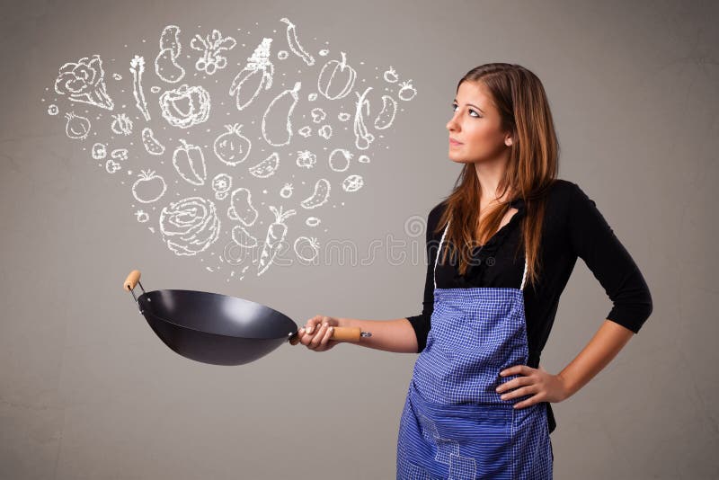 Woman cooking vegetables stock photo. Image of eggplant - 37256842