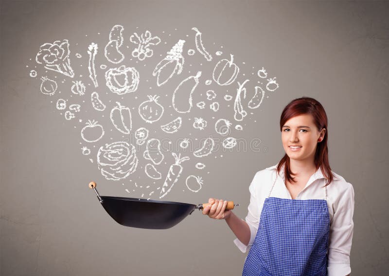 Woman cooking vegetables stock image. Image of broccoli - 50726581