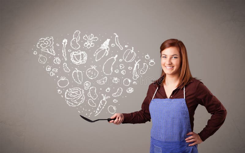 Woman cooking vegetables stock image. Image of healthy - 64949917