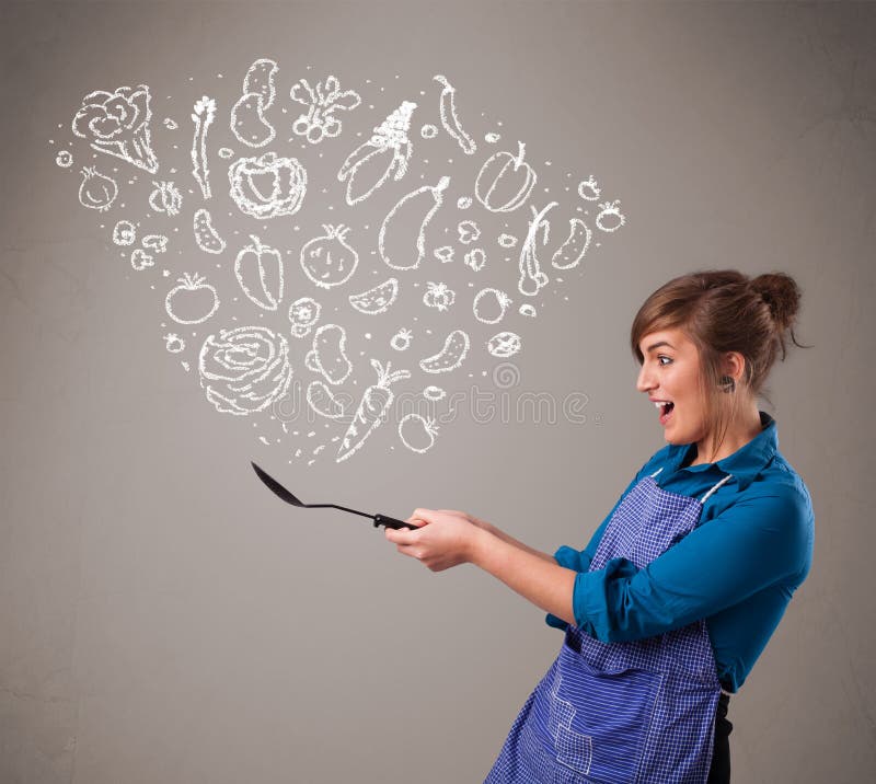 Woman cooking vegetables stock photo. Image of frying - 59859840
