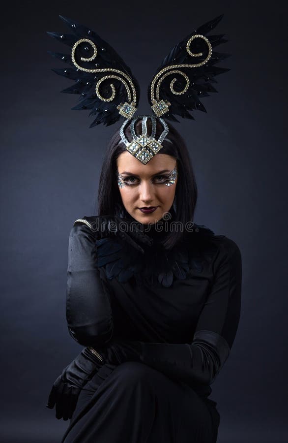 Woman in Costume of Black Bird Stock Photo - Image of fashion, elegant ...