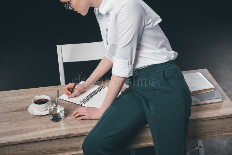 Woman in Costume Writing Notes in Notepad Stock Photo - Image of ...