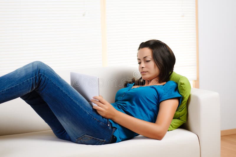 Woman on a Couch Very Comfortable Stock Photo - Image of caucasian ...