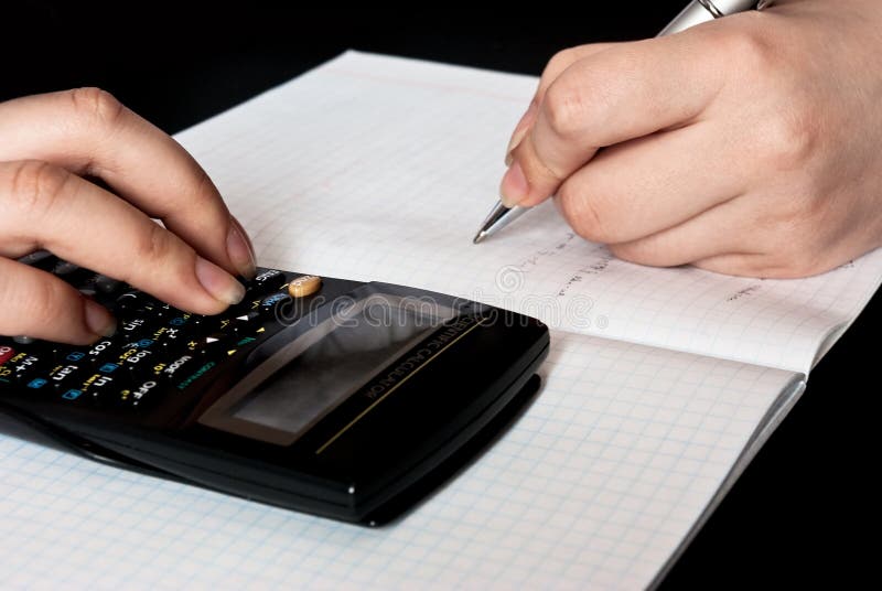 Woman Counting with a Calculator Stock Photo - Image of right, black ...
