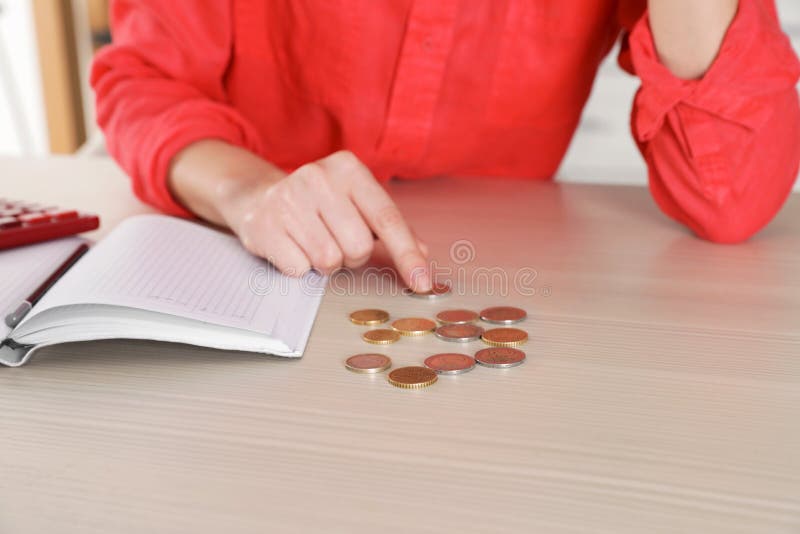 Woman Counting Money at Table, Closeup Stock Photo - Image of money ...
