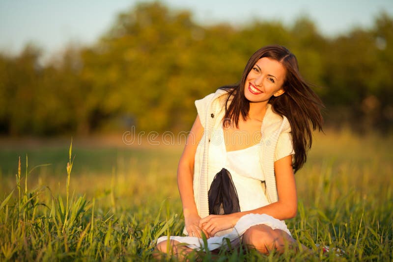 Woman in countryside stock photo. Image of hair, green - 23785068
