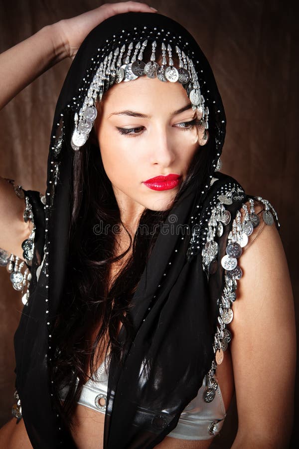 Woman Covered with Black Scarf Stock Photo - Image of look, minority ...