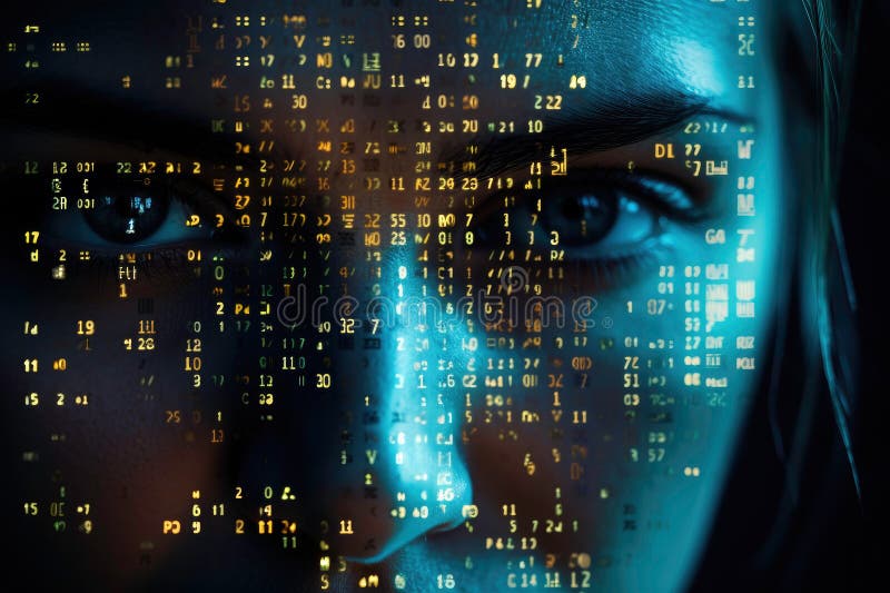 Woman Covered with Digital Characters. Cybersecurity. Artificial ...