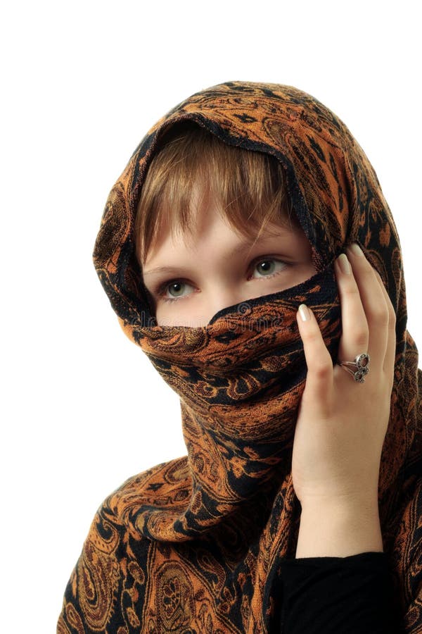 Woman with a covered face stock photo. Image of brown - 8797404