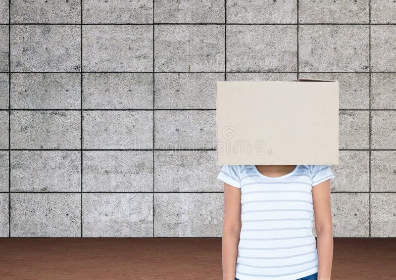 Woman Covered Her Face with Cardboard Box Stock Image - Image of ...