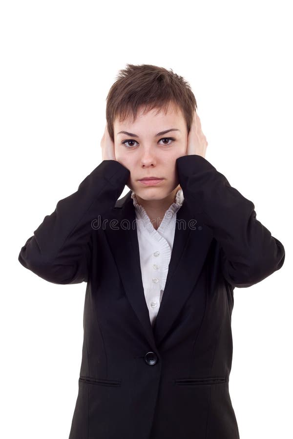 Woman covering her ears stock photo. Image of happy, looking - 16586904