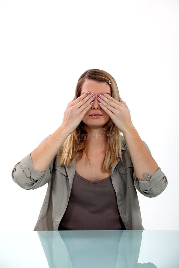 Woman covering her eyes stock photo. Image of blind, play - 27092782