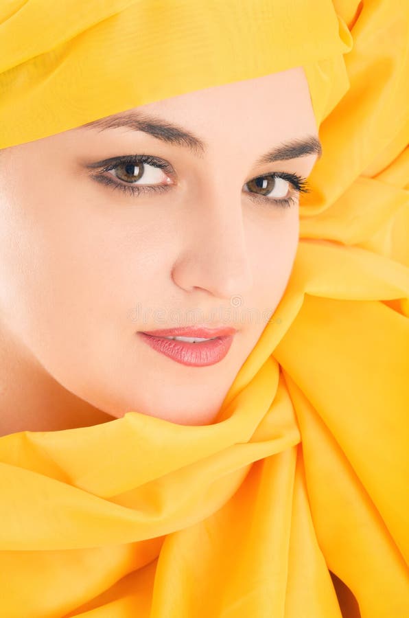 Woman Covering with Yellow Cloth Stock Photo - Image of eastern, head ...
