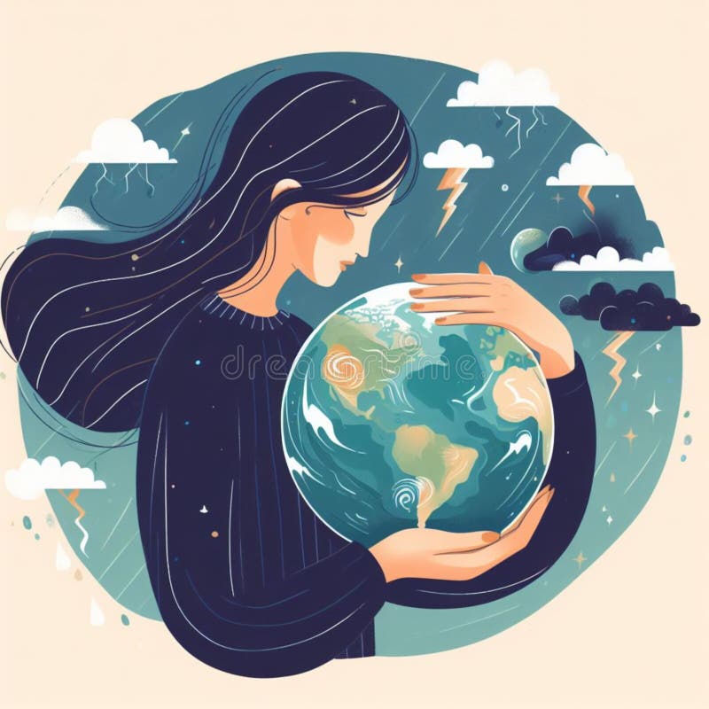 Woman Cradle Planet Earth, Earth Day Concept Stock Image - Image of ...