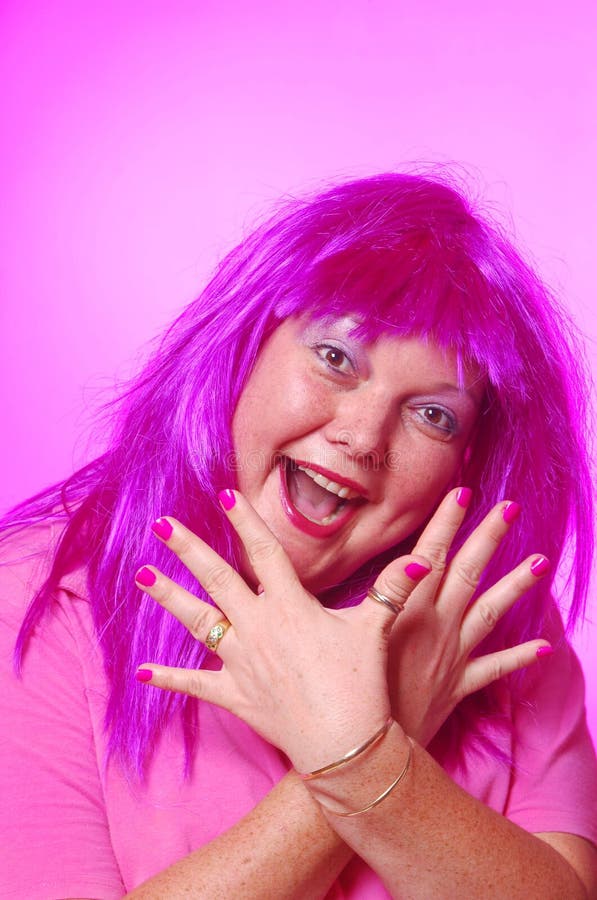 Crazy Pink Woman with Teddy Dog Stock Photo - Image of model, head ...