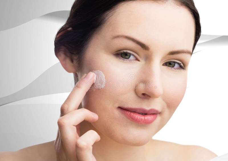 Woman with Cream on Face Against White Texture Stock Image - Image of ...