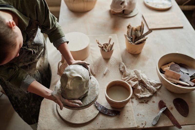 Woman Creating Human Face from Clay Stock Photo - Image of creativity ...