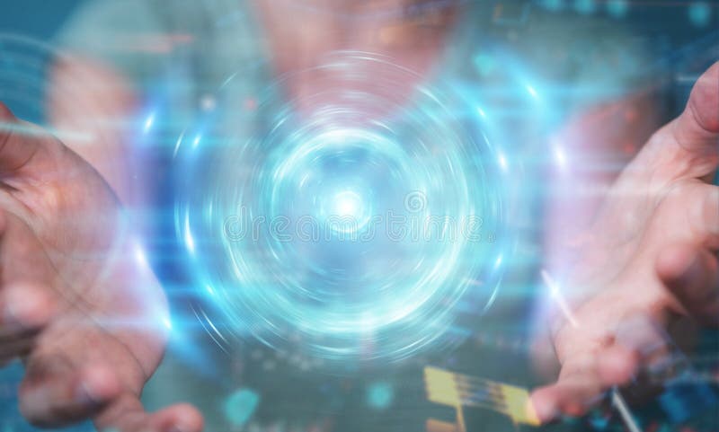 Woman Creating New Futuristic Energy Power Source 3D Rendering Stock ...