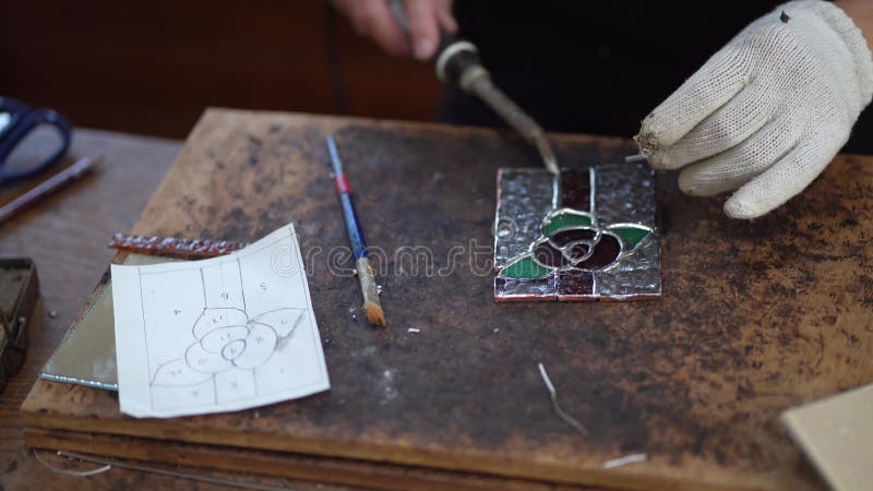 A Woman Creating Stained Glass Works Stock Video - Video of craft ...