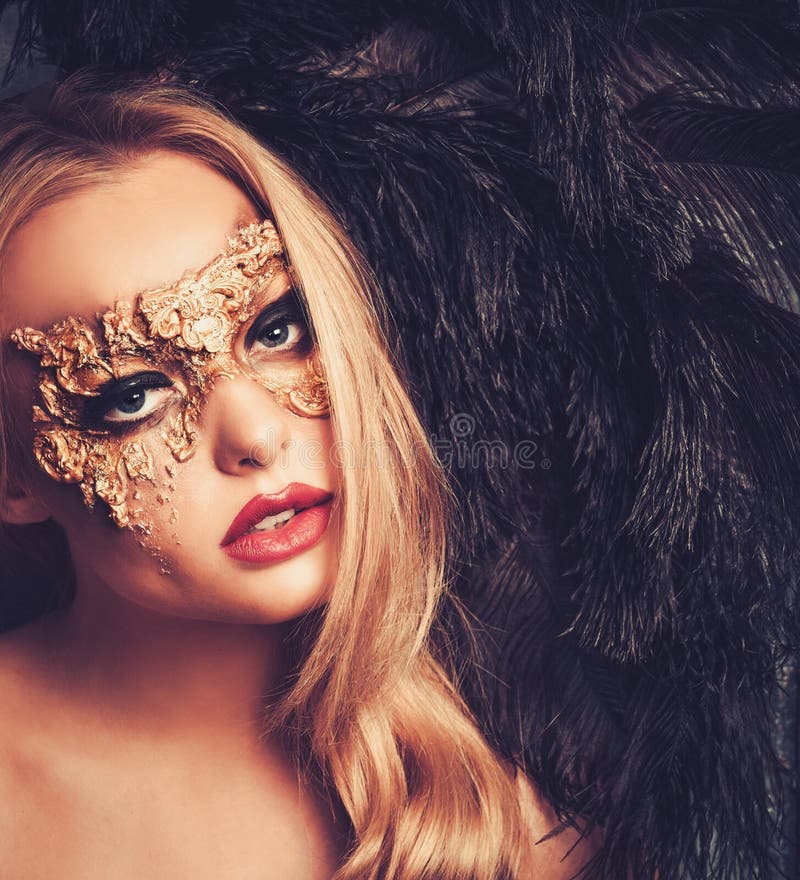 Woman with Creative Carnival Mask Stock Photo - Image of artistic, body ...