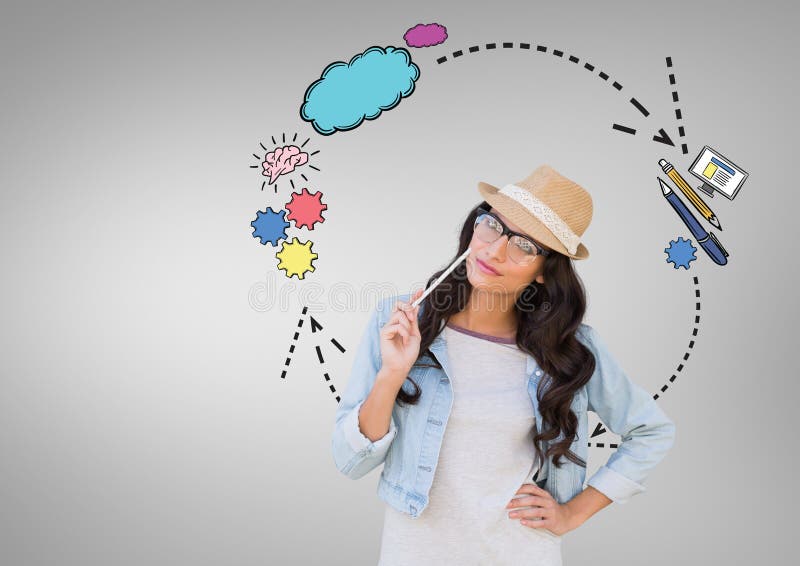 Woman with Creative Graphics Drawings Stock Illustration - Illustration ...
