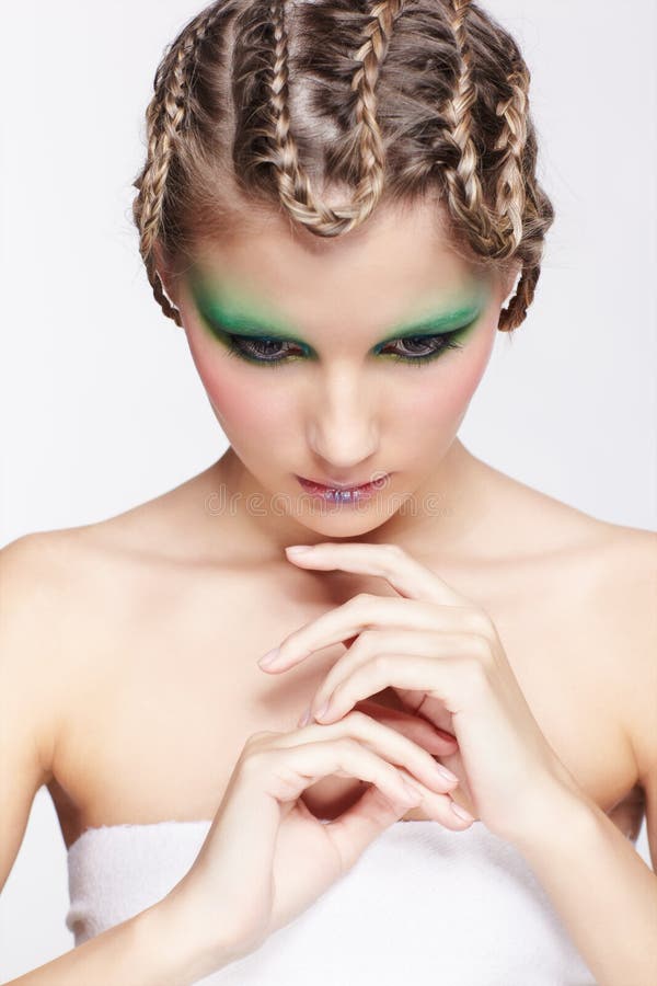 Woman with creative hairdo stock photo. Image of fingers - 23790290
