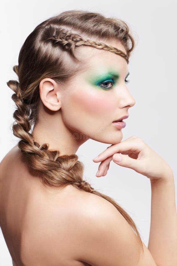 Woman with creative hairdo stock photo. Image of fingers - 23790290