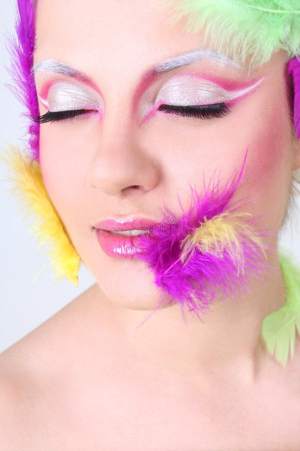 Woman with Creative Make-up and Feathers Stock Photo - Image of beauty ...