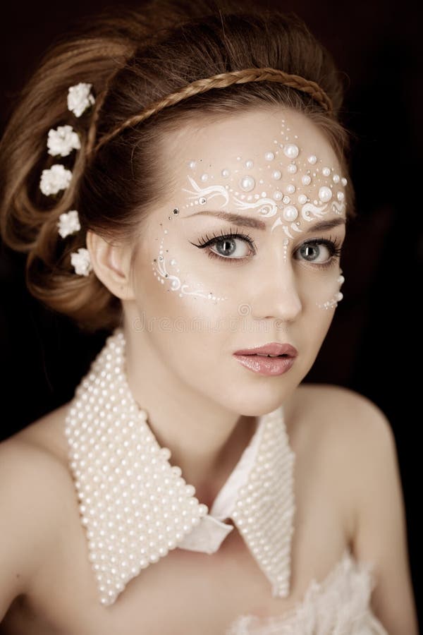 Woman with Creative Make-up of Pearls Stock Image - Image of fashion ...