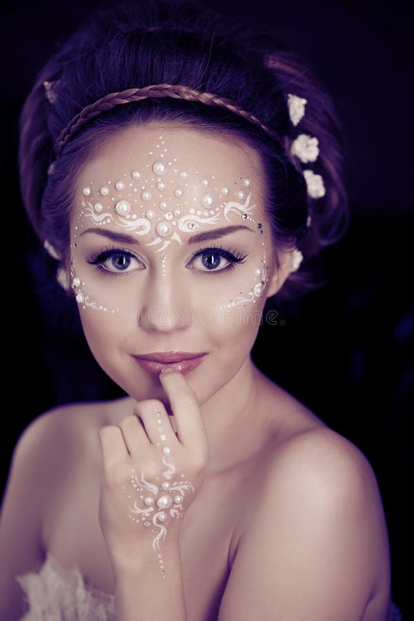 Woman with Creative Make-up of Pearls Stock Photo - Image of celebrate ...