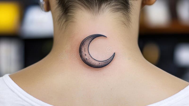 A Woman with a Crescent Tattoo on Her Neck, AI Stock Photo - Image of ...