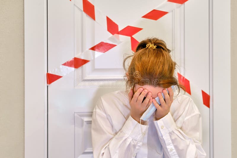 A Woman Cries in Front of a Closed Office Door, the Concept of Work ...