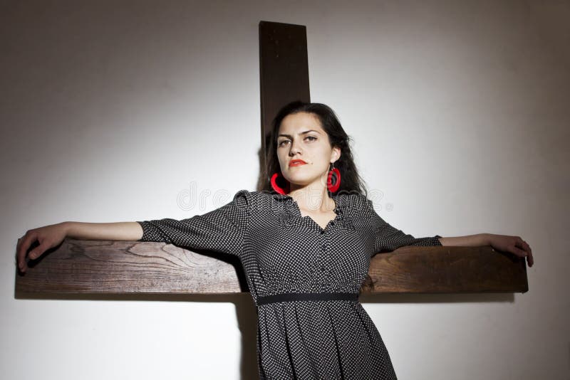 Woman on cross stock photo. Image of portrait, smile - 25012426