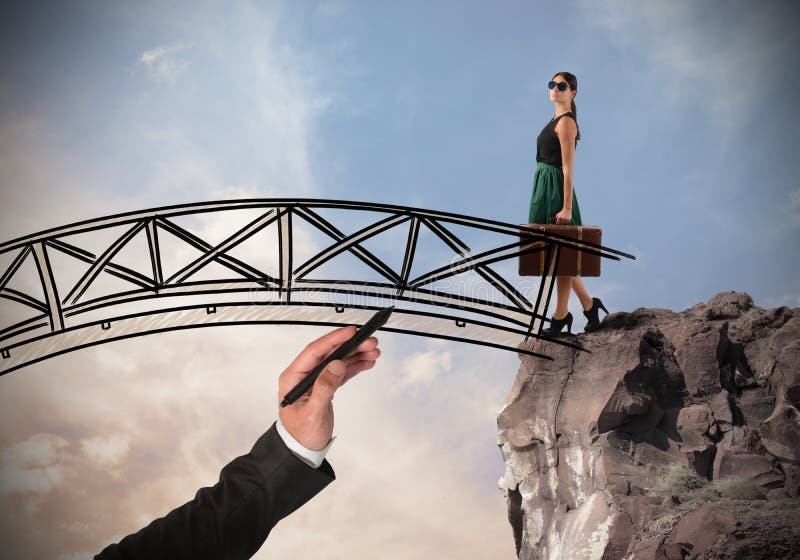 Woman crosses a bridge stock photo. Image of glasses - 50361034