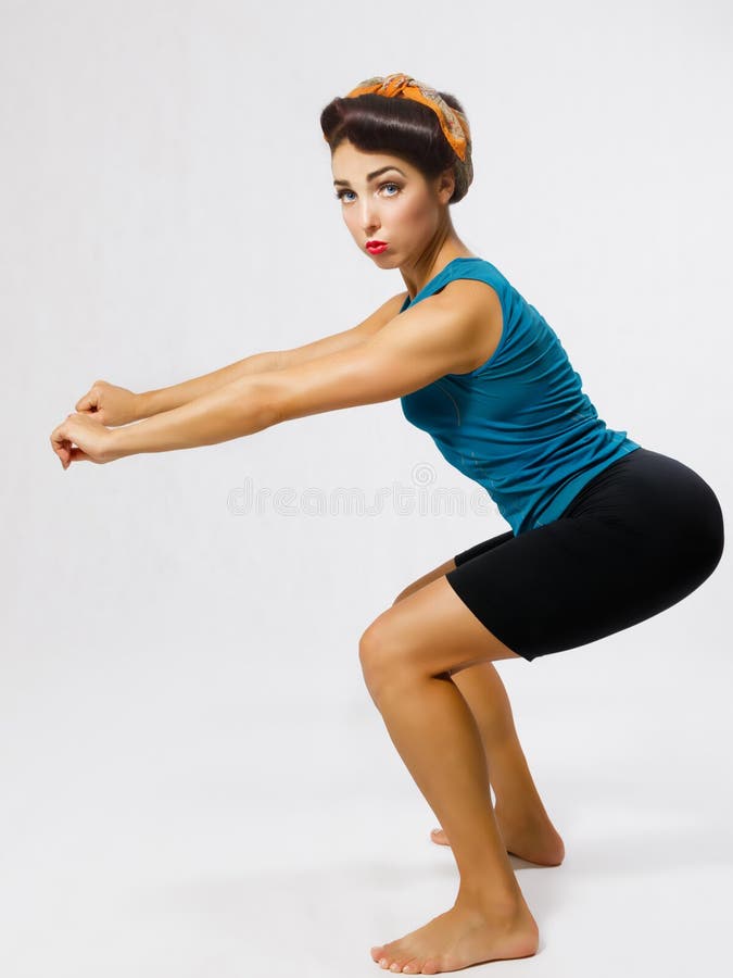 Woman crouches stock image. Image of energy, vintage - 54073175