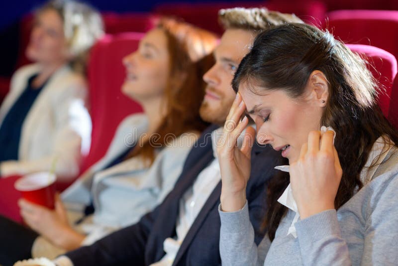 Woman Crying in Cinema Audience Stock Image - Image of woman, tears ...