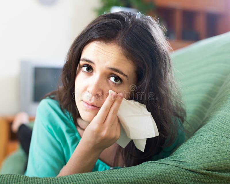 Woman Crying on Couch at Home Stock Image - Image of nervous, middle ...