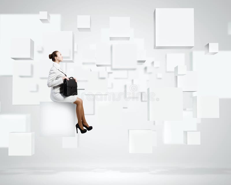 Woman on cube stock image. Image of energy, media, interface - 45950089