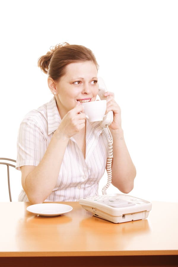 Woman with Cup Talking on Phone Stock Image - Image of conversation ...