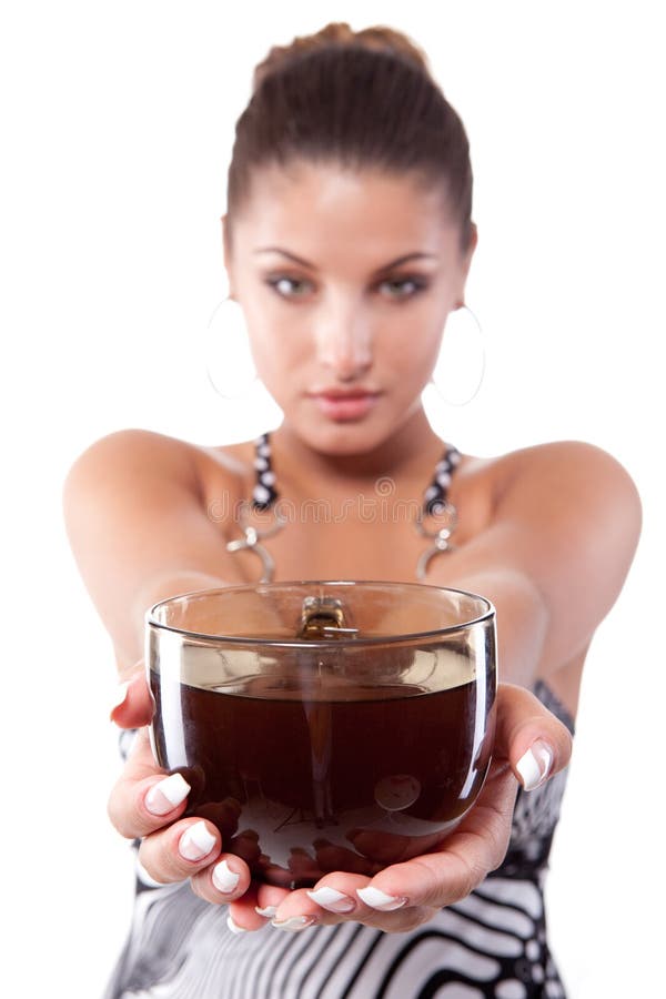 Woman with cup of tea stock photo. Image of attractive - 26907948