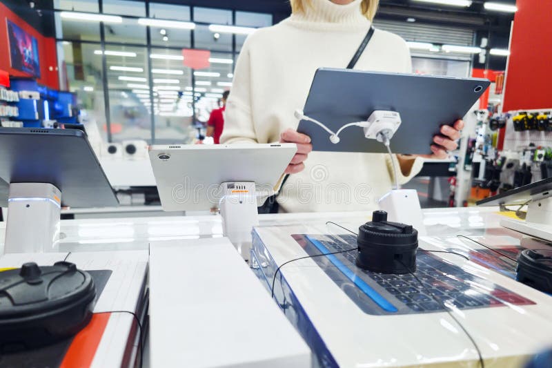 Woman Customer with Digital Tablet in Store Stock Photo - Image of ...
