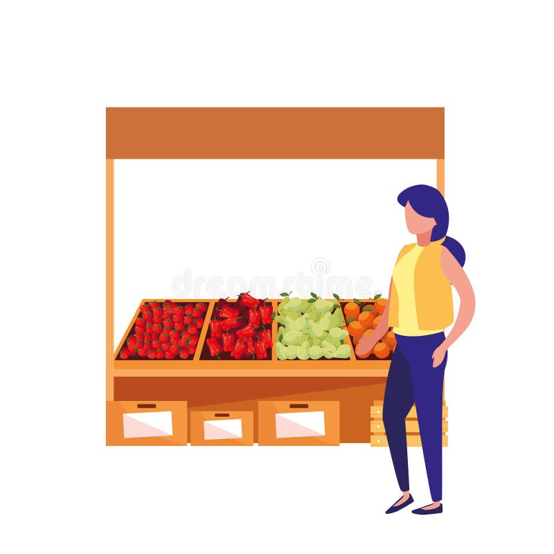 Man Customer Standing Market Exterior Stock Illustration - Illustration ...