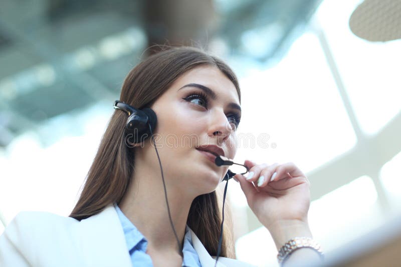 Woman Customer Support Operator with Headset and Smiling. Stock Photo ...