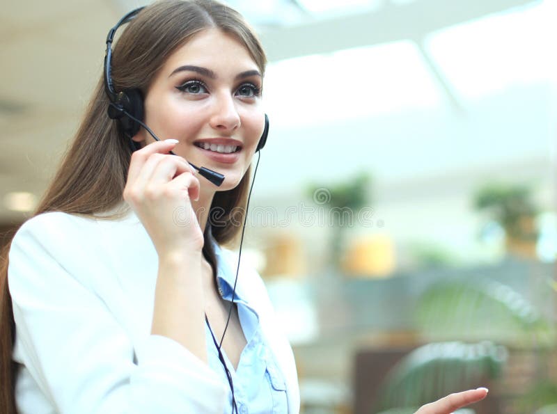 Woman Customer Support Operator with Headset and Smiling. Stock Image ...