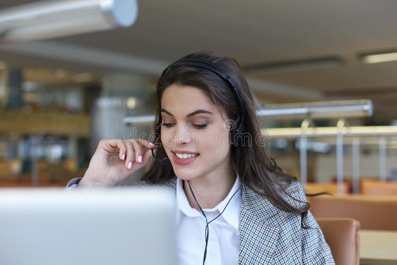 Woman Customer Support Operator with Headset and Smiling Stock Image ...
