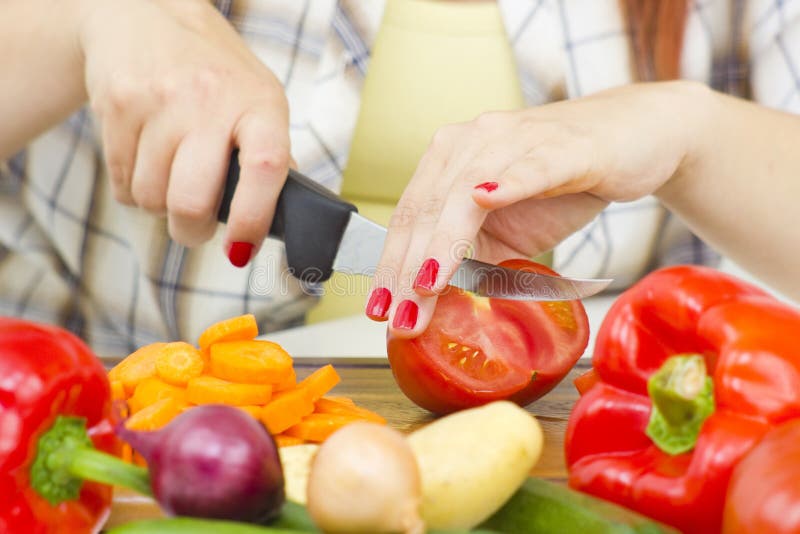 Woman cutting vegetables stock image. Image of food, indoor - 25384213