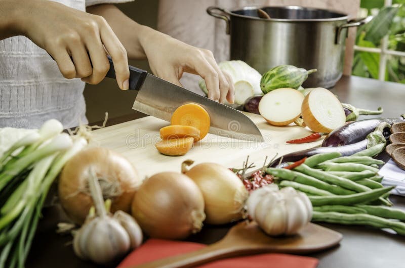 Woman cutting vegetables stock photo. Image of hands - 49572154