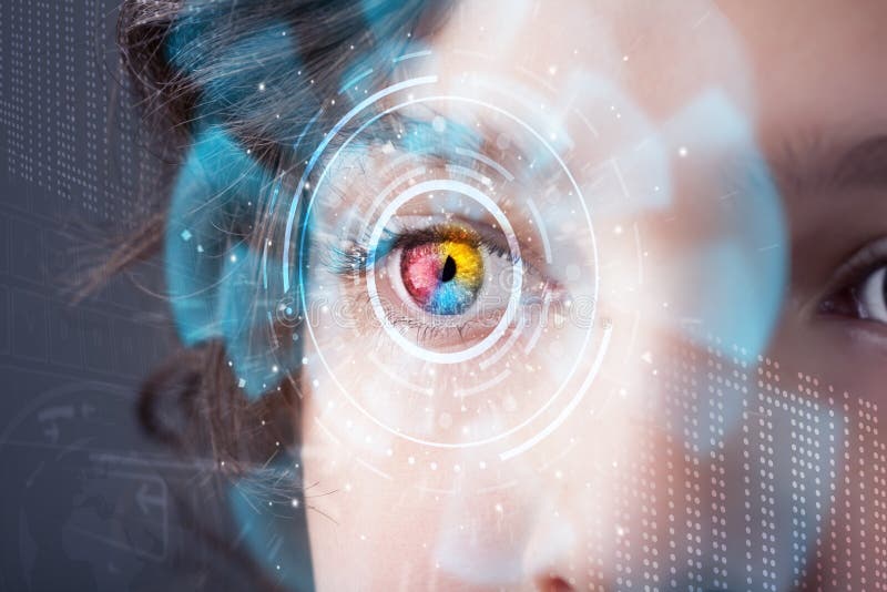 Woman with Cyber Technology Eye Panel Concept Stock Image - Image of ...